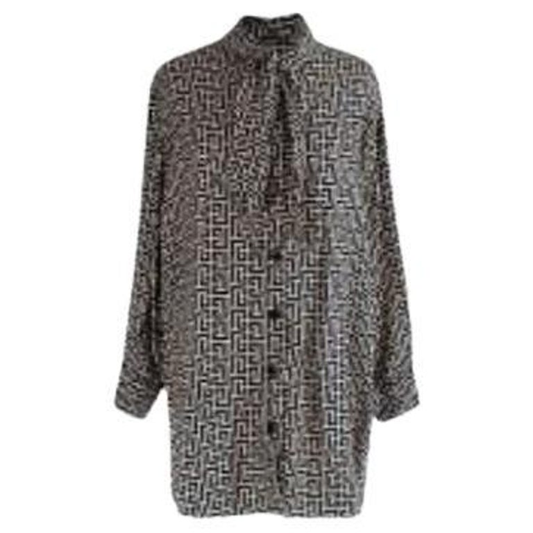 Black and white monogram Carpet lavaliere blouse For Sale at 1stDibs