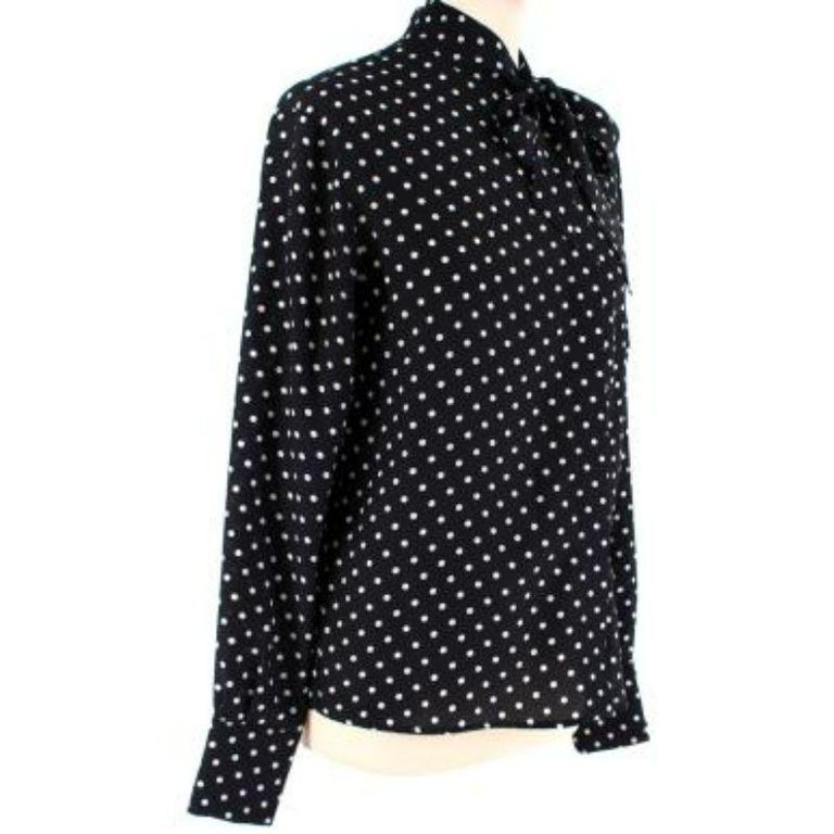black and white silk crepe polka dot lavaliere blouse For Sale at 1stDibs