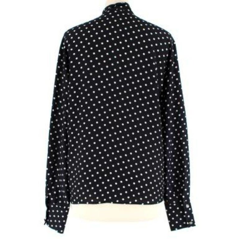 black and white silk crepe polka dot lavaliere blouse For Sale at 1stDibs