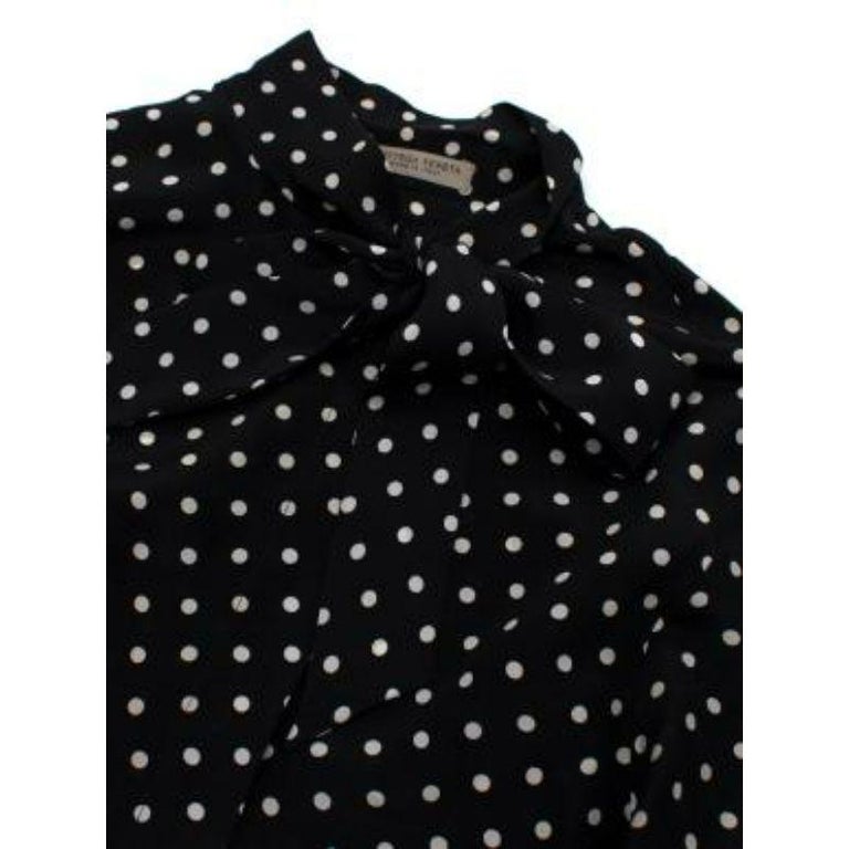 black and white silk crepe polka dot lavaliere blouse For Sale at 1stDibs