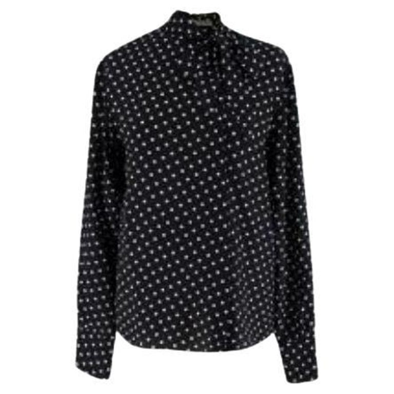 black and white silk crepe polka dot lavaliere blouse For Sale at 1stDibs