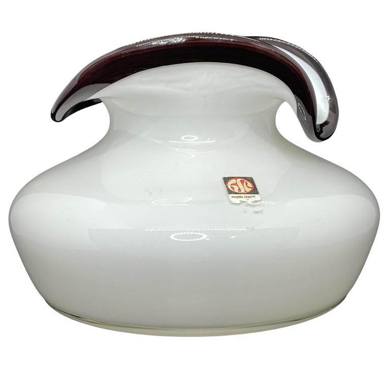 Black and White Vase J. Sluczan, Orkusz, Glassworks Tarnowiec, Poland ...