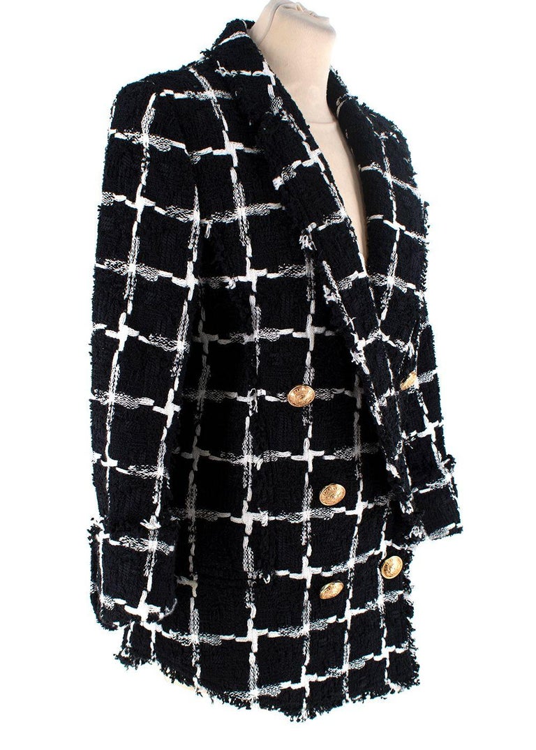 Black and White Windowpane Check Tweed Jacket For Sale at 1stDibs
