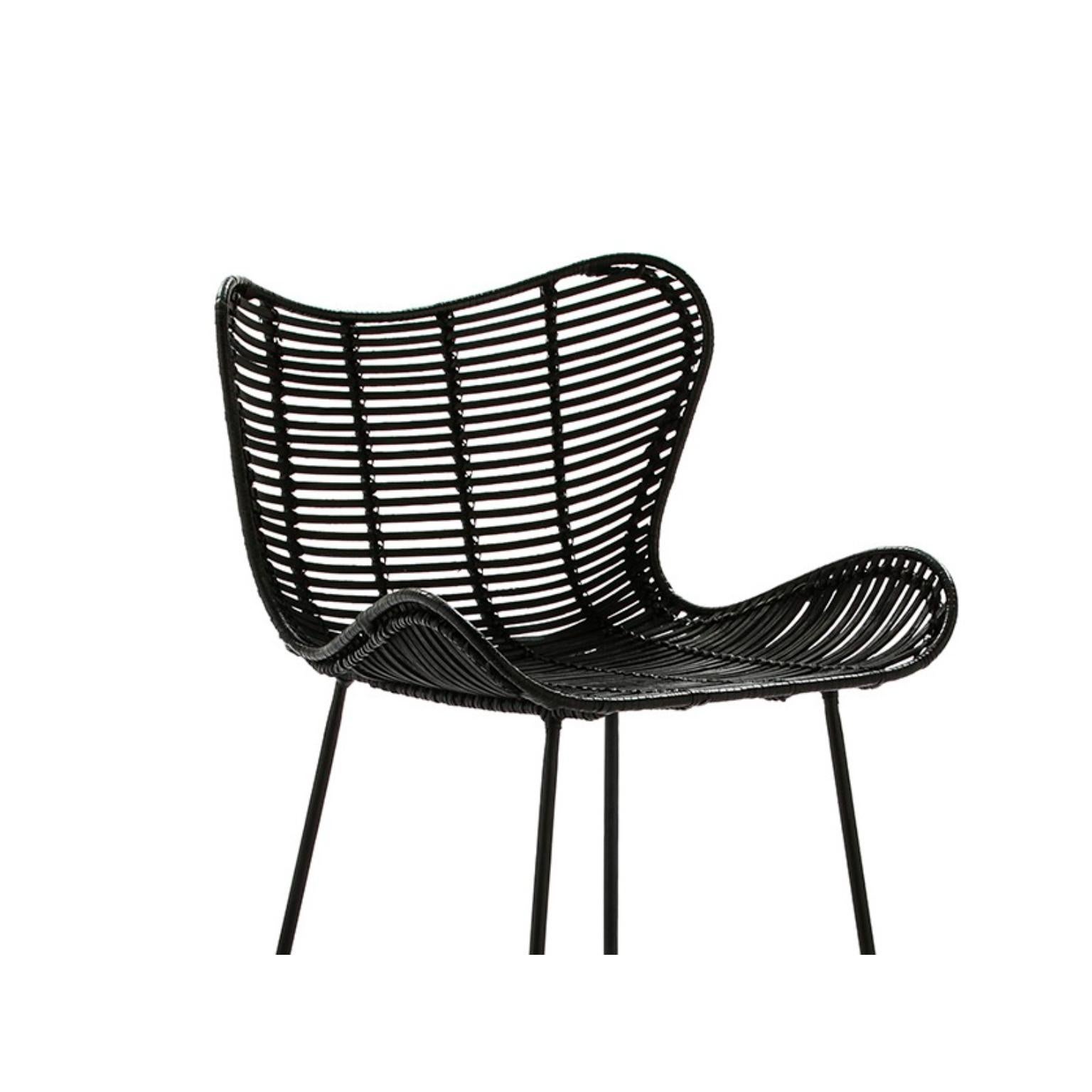 Black Wicker And Metal Stool by Thai Natura For Sale at 1stDibs