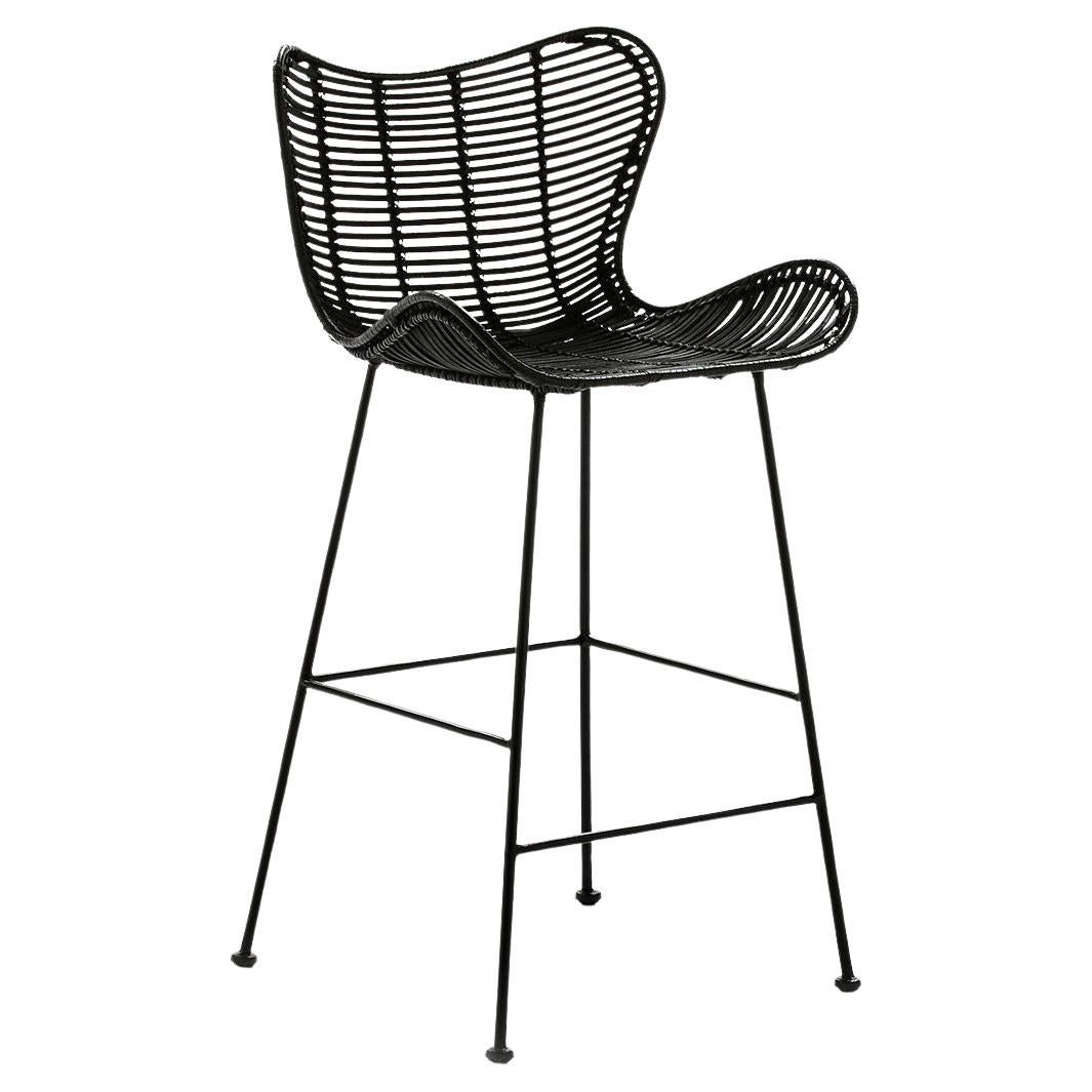 Black Wicker And Metal Stool by Thai Natura For Sale at 1stDibs