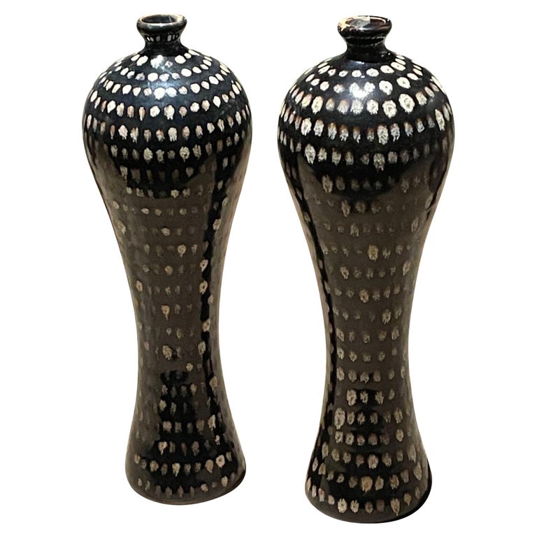 Black with Cream Color Dots Vase, China, Contemporary For Sale at 1stDibs