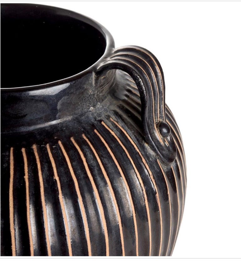 Black with Thin Gold Stripes Cachepot, China, Contemporary at 1stDibs
