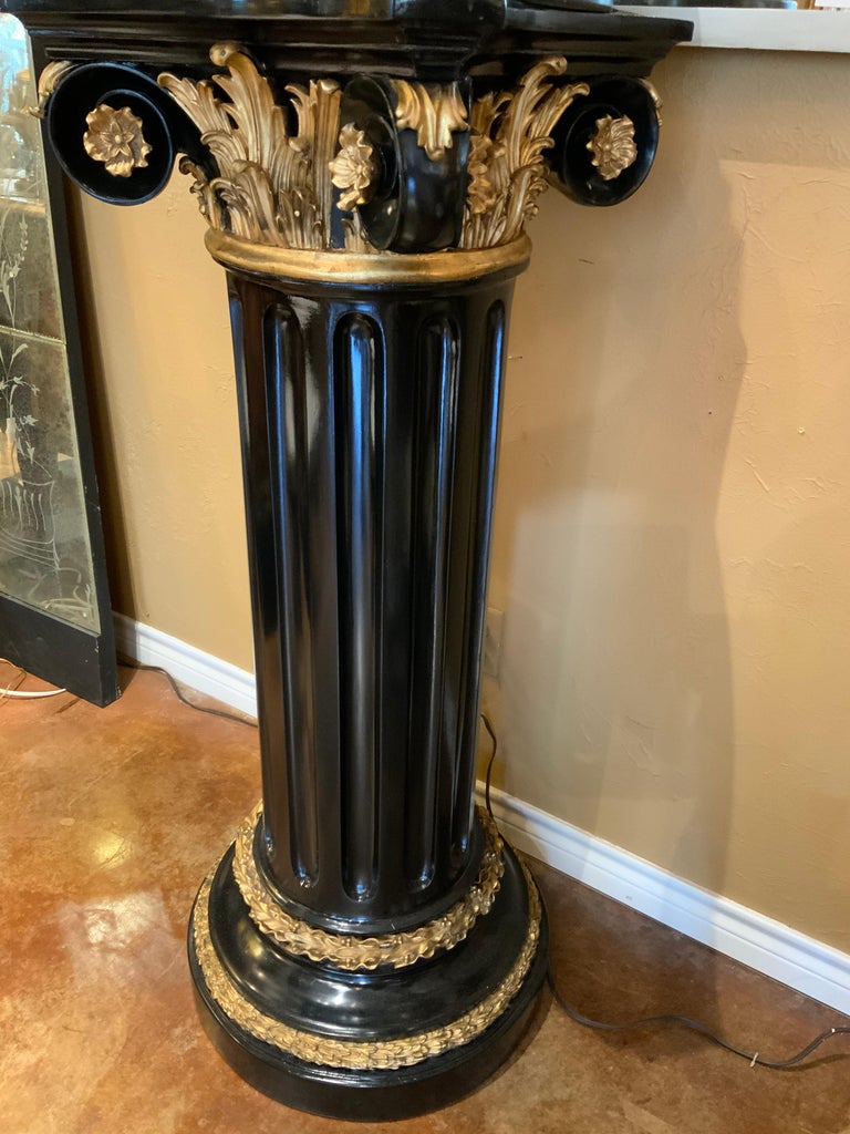 Black Wooden Painted Ionic Fluted Pedestal with Gilt Accents For Sale ...