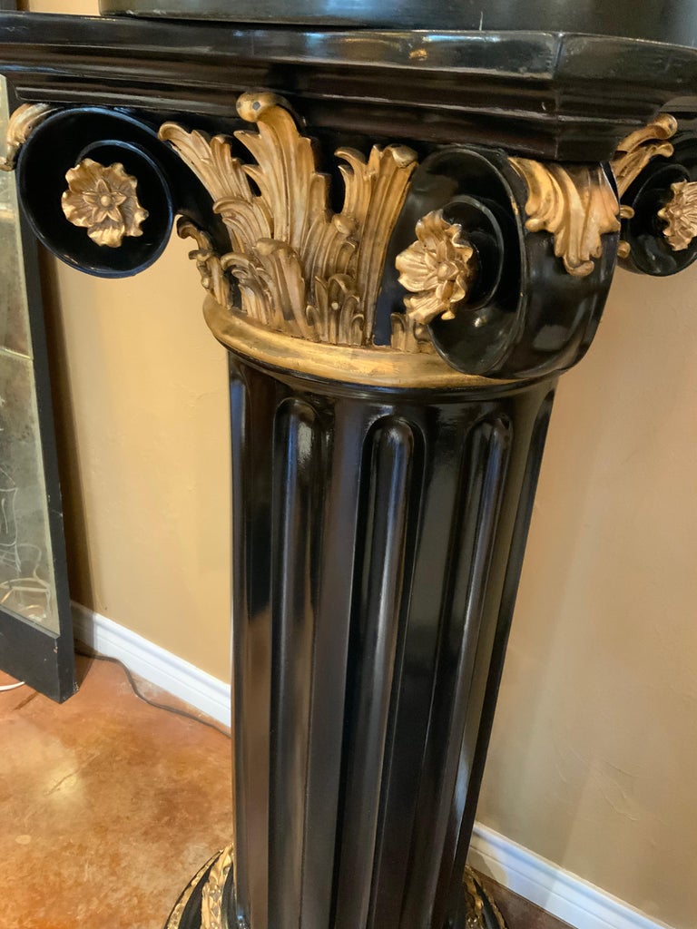 Black Wooden Painted Ionic Fluted Pedestal with Gilt Accents For Sale ...