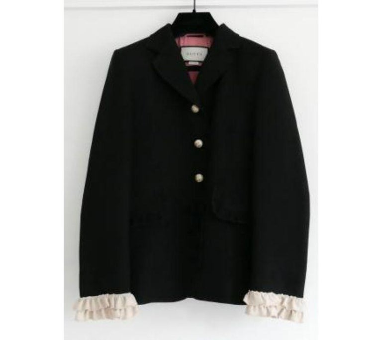 Black Wool Ruffle Cuff Blazer For Sale at 1stDibs