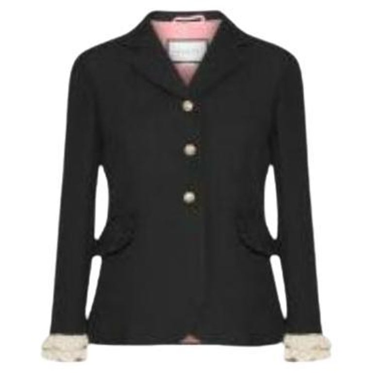 Black Wool Ruffle Cuff Blazer For Sale at 1stDibs