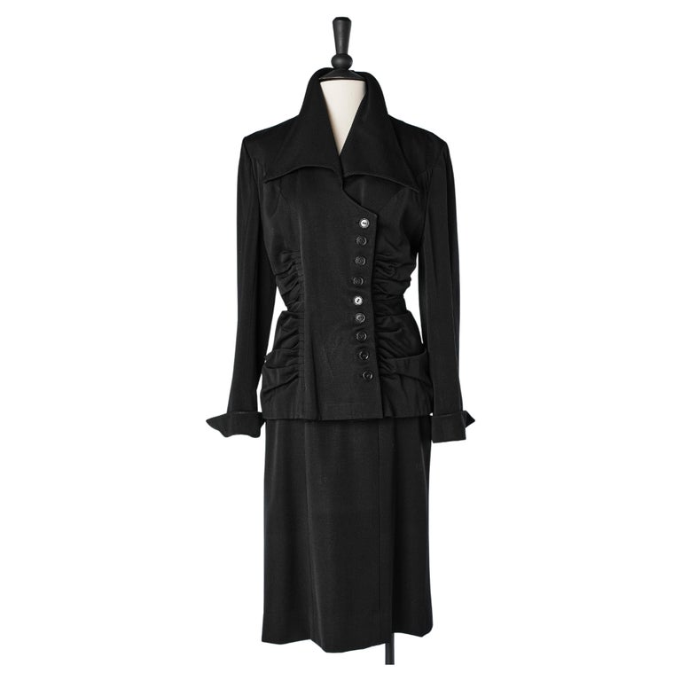 Black wool skirt-suit with double-breasted drape jacket Lilli Ann 1951 ...