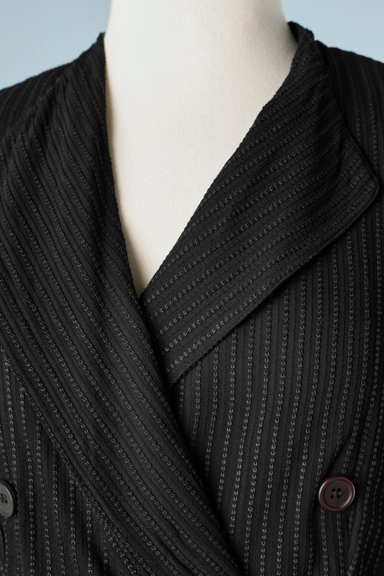 Black woven silk double-breasted with silk chiffon lining jacket ...