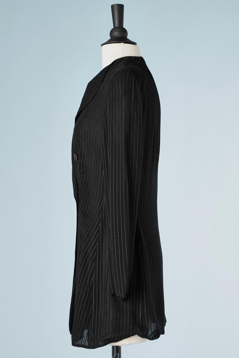 Black woven silk double-breasted with silk chiffon lining jacket ...