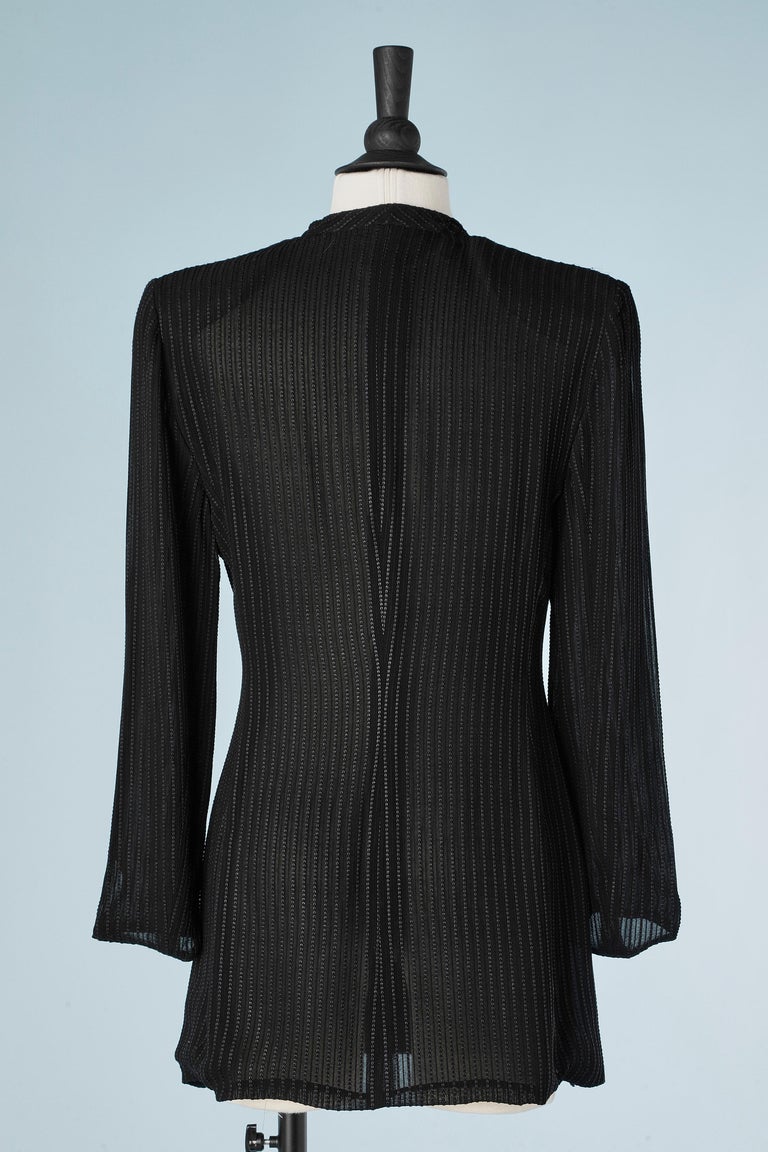 Black woven silk double-breasted with silk chiffon lining jacket ...