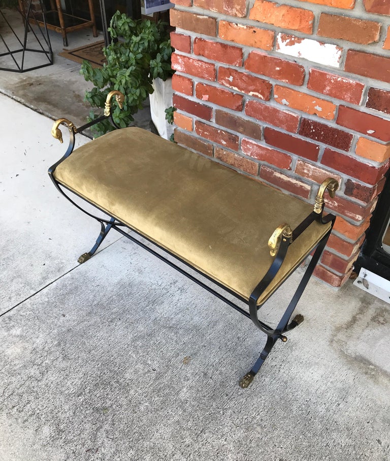 Black Wrought Iron Swan Bench by Maison Jansen at 1stDibs