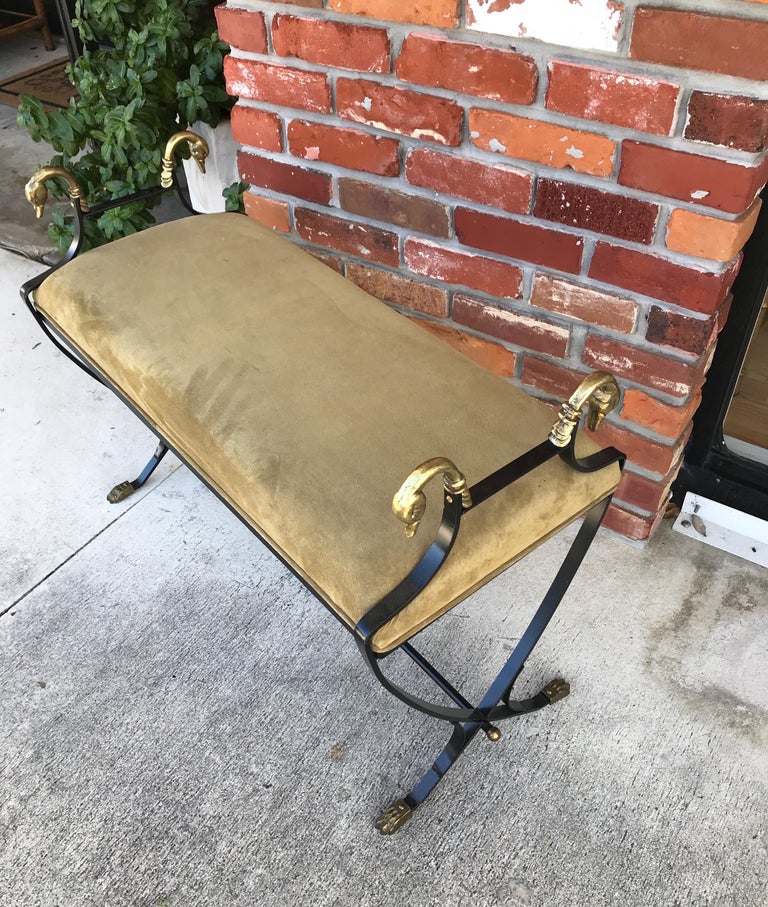 Black Wrought Iron Swan Bench by Maison Jansen at 1stDibs