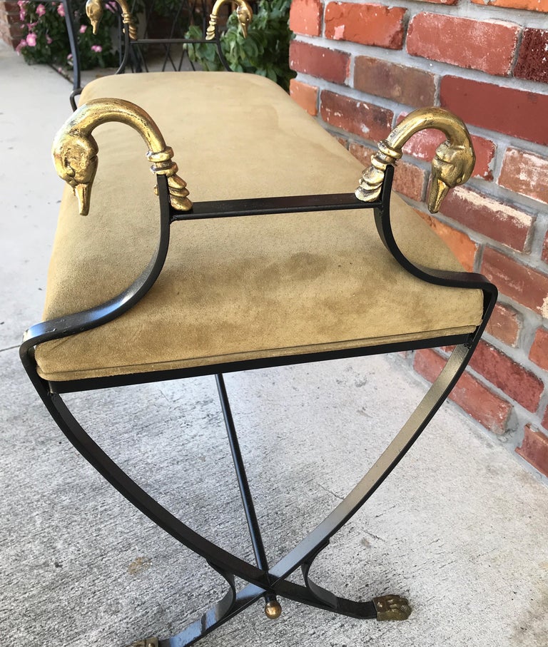 Black Wrought Iron Swan Bench by Maison Jansen at 1stDibs