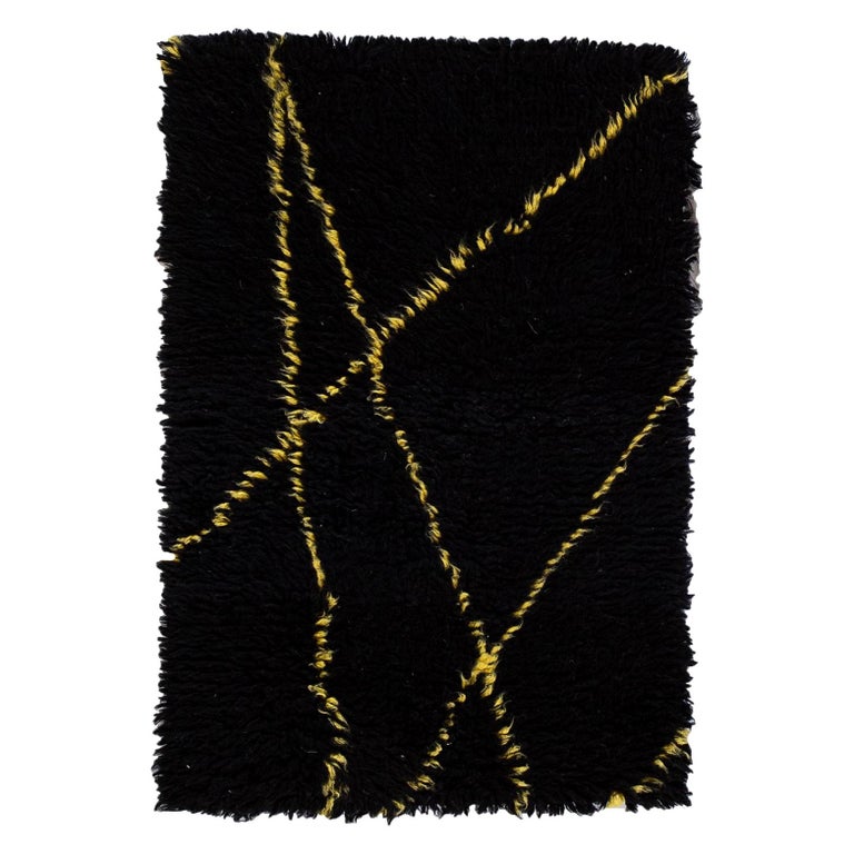 Black and Yellow Moroccan Style Custom Rug For Sale at 1stDibs