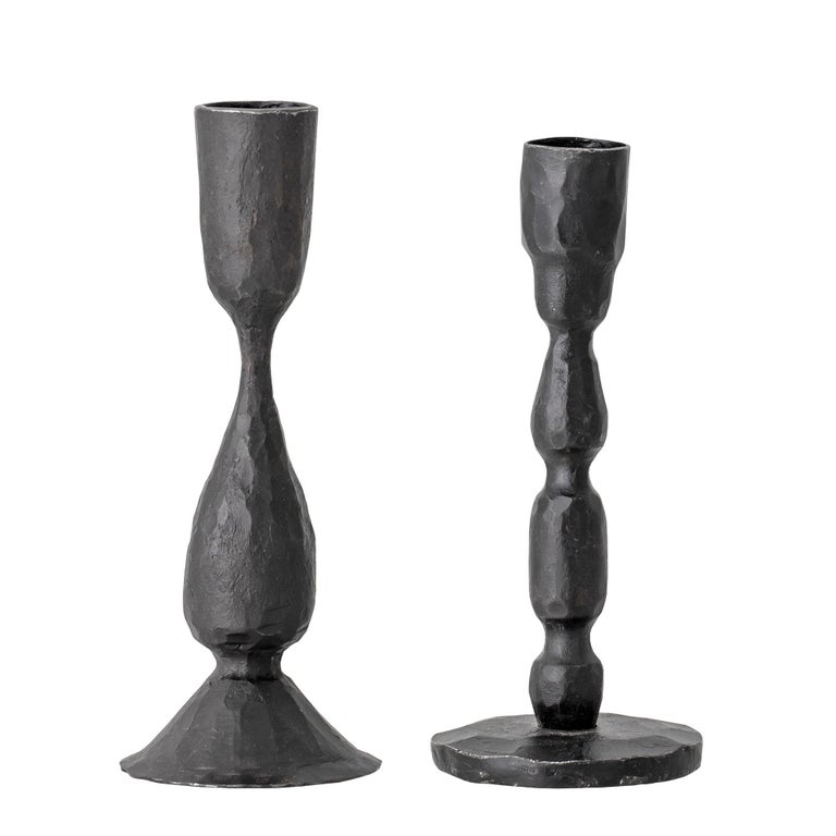 Blackened Cast Iron Metal Candlestick Set at 1stDibs