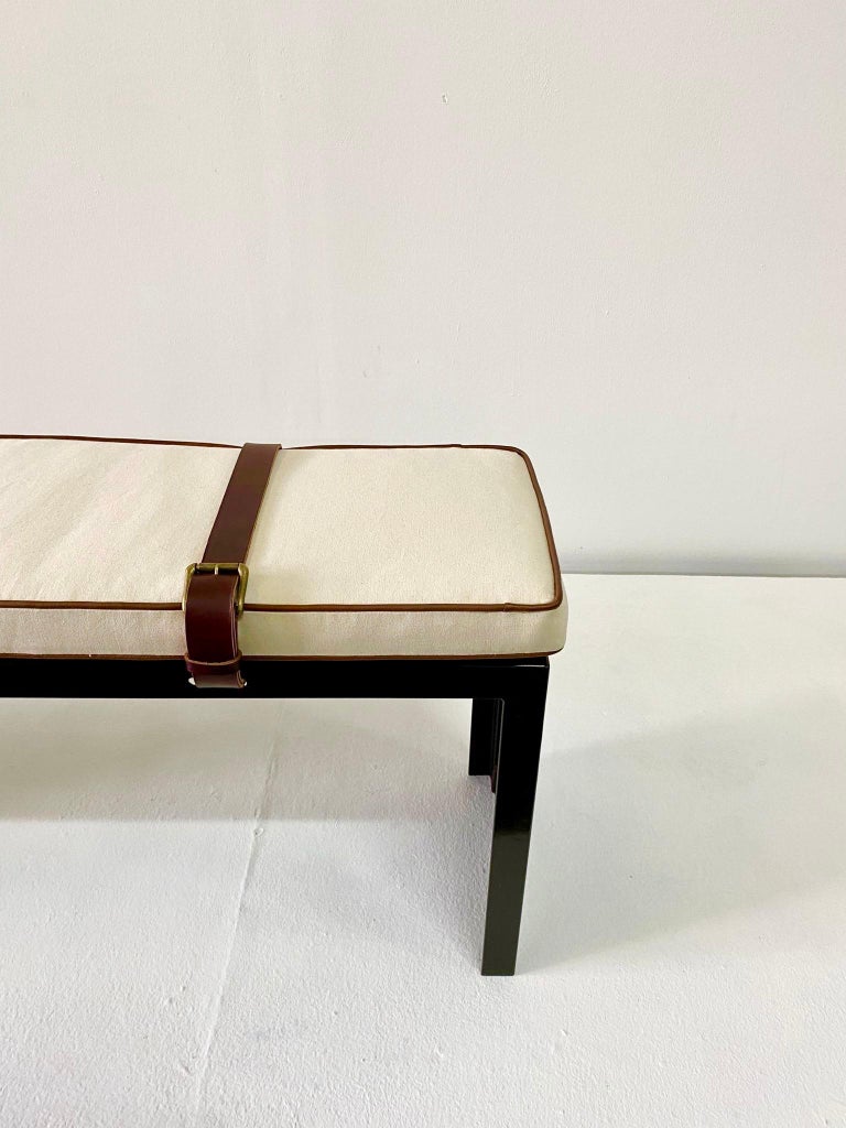 Blackened Iron Belt Strap and Canvas Bench For Sale at 1stDibs