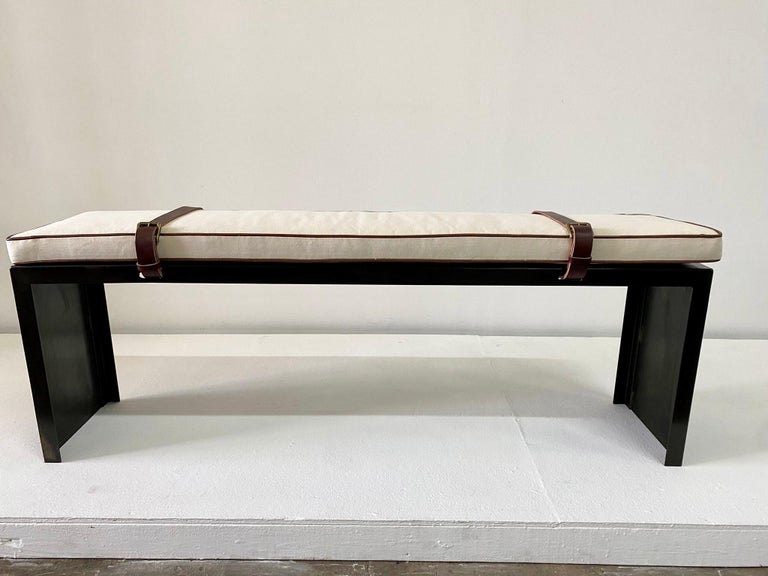 Blackened Iron Belt Strap and Canvas Bench For Sale at 1stDibs