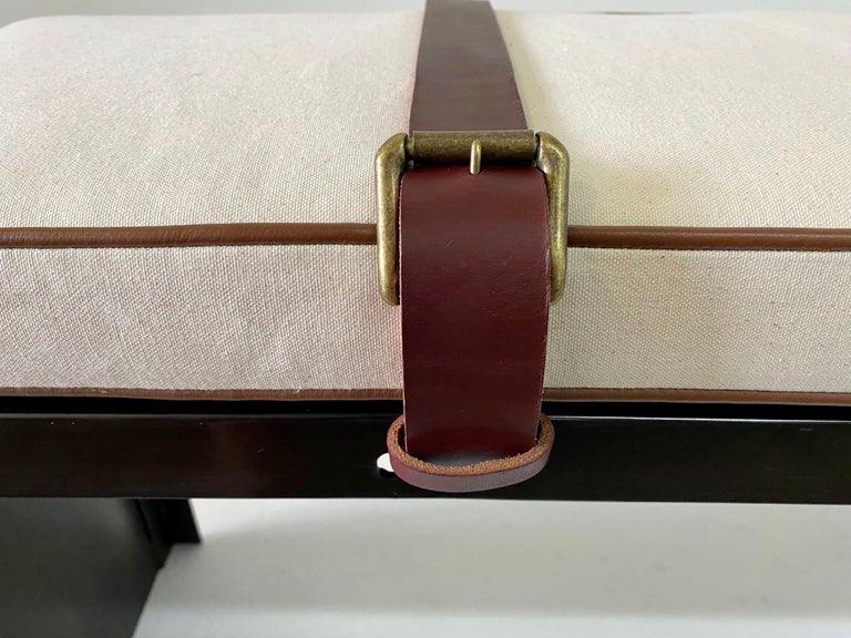 Blackened Iron Belt Strap and Canvas Bench For Sale at 1stDibs