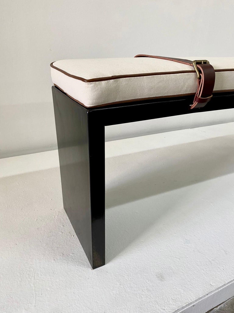 Blackened Iron Belt Strap and Canvas Bench For Sale at 1stDibs