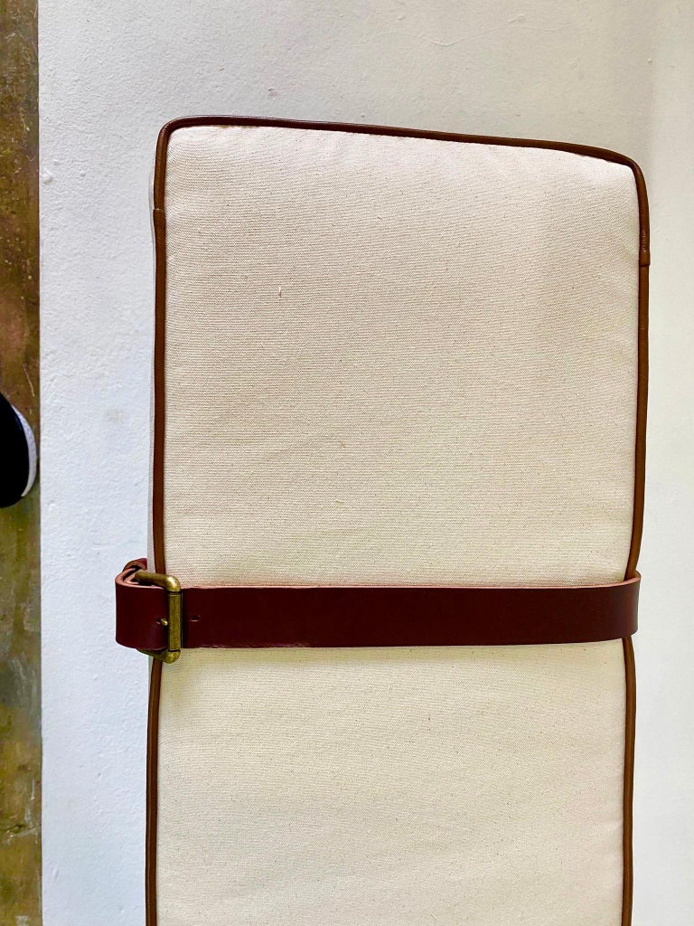 Blackened Iron Belt Strap and Canvas Bench For Sale at 1stDibs