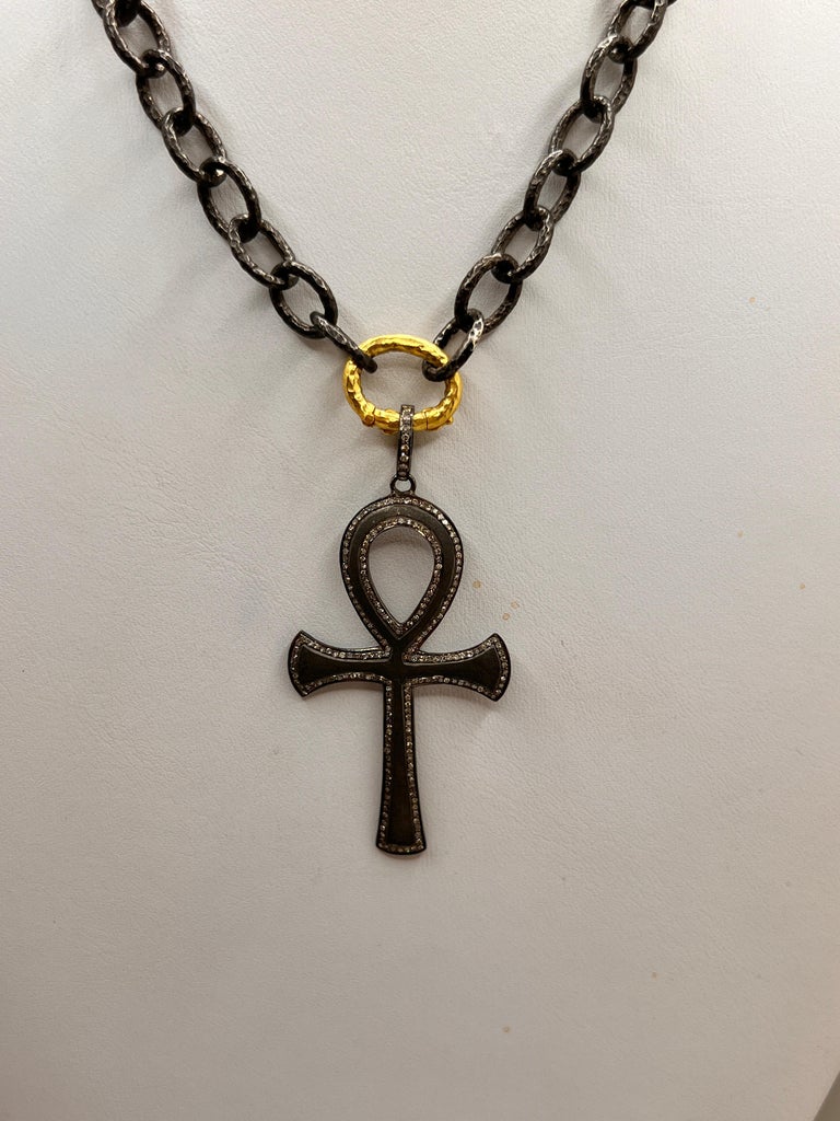 Blackened Silver, Gold and Diamond Ankh Necklace, by Tagili For Sale at ...