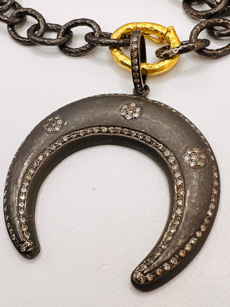 Blackened Silver, Gold and Diamond Double Horn Pendant, by Tagili For ...