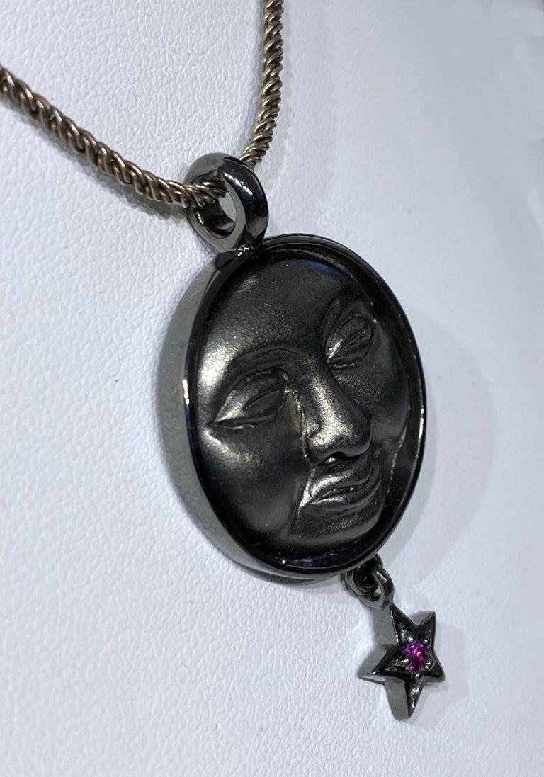Blackened Silver Moon Face Pendant For Sale at 1stDibs