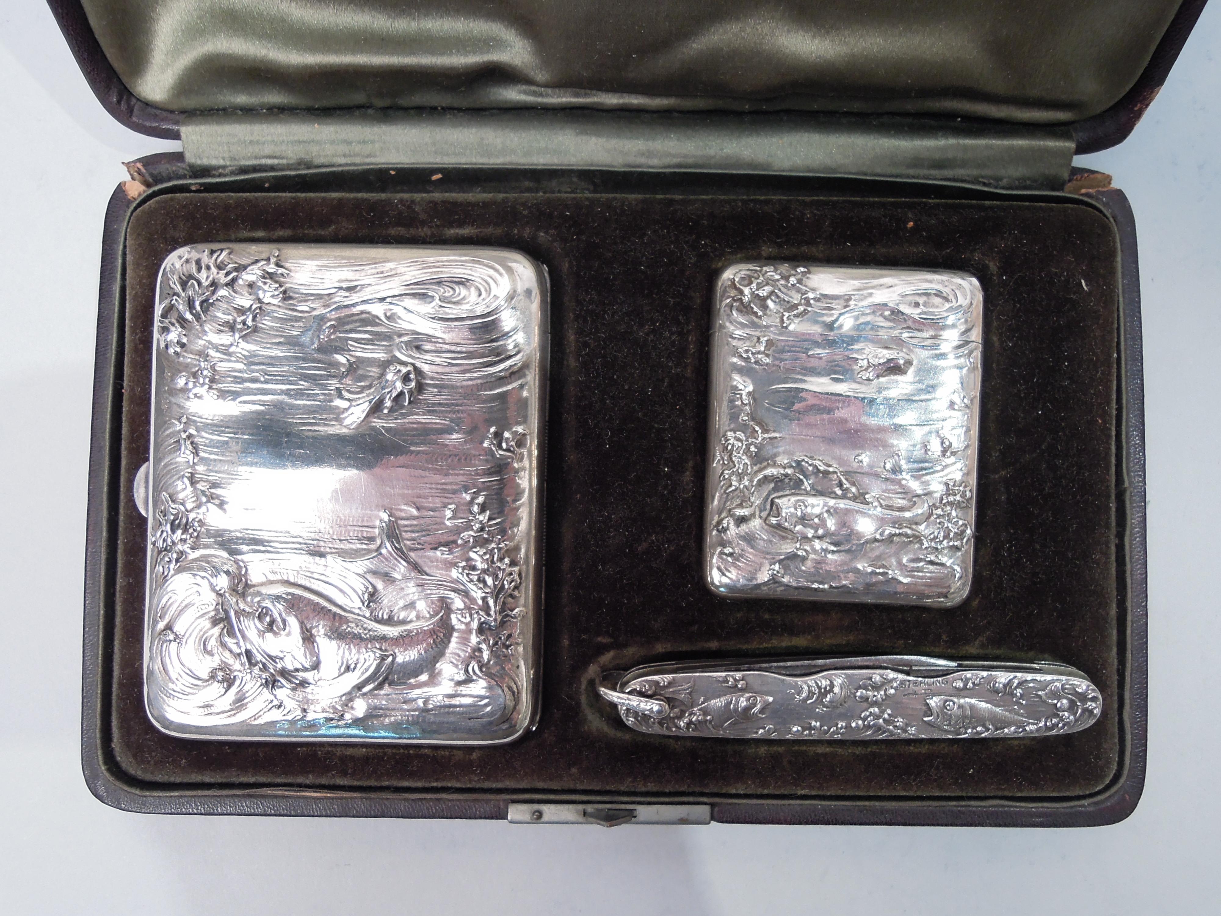 Blackinton Art Nouveau 3-Piece Smoking Set with Pocket Knife in Case ...