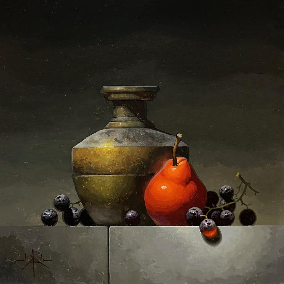 Blair Atherholt - Red Anjou and Brass- Original realistic still-life ...