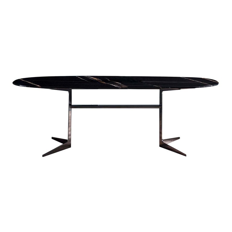 Blake Oval Dining Table with Sahara Noir Marble For Sale at 1stDibs