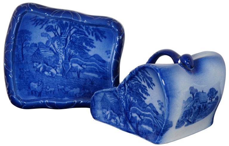 Blakeney Homestead Ironstone Flo Blue Porcelain Wedge Cheese Dish Plate ...
