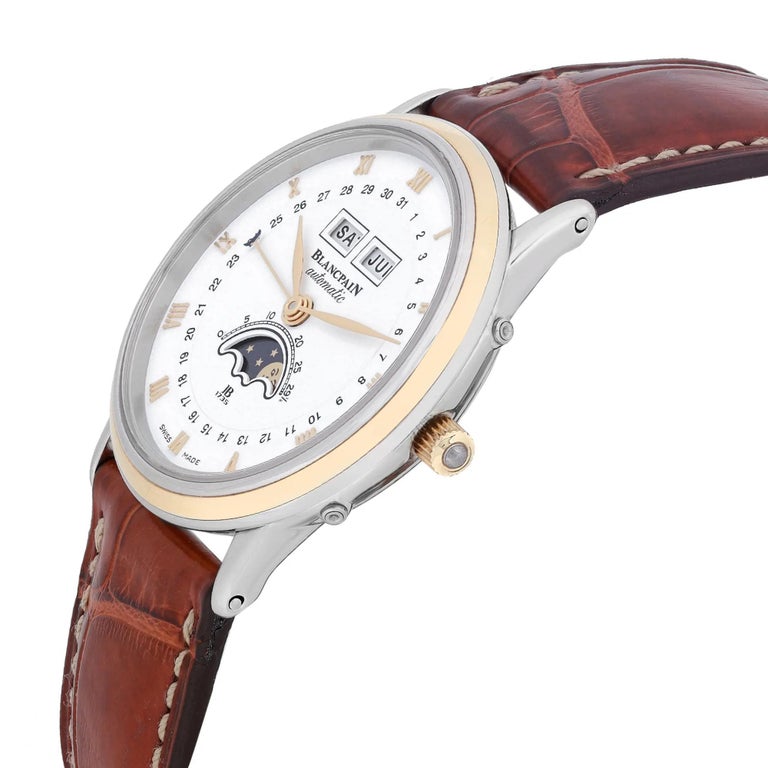 Blancpain Villeret Moonphase Calendar 18k Gold Steel White Dial Men ...