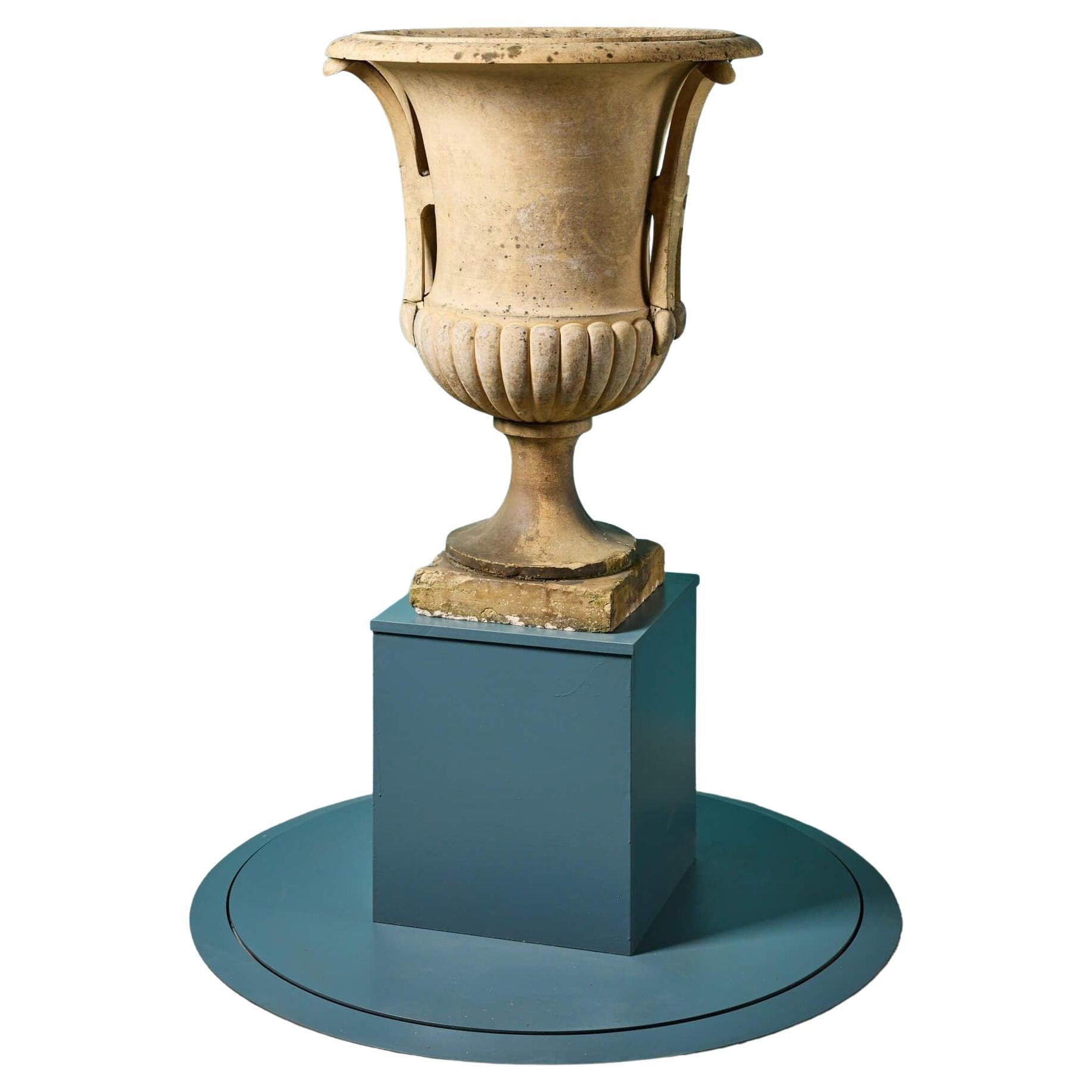 Blashfield Large Antique Buff Terracotta Centrepiece Garden Urn For Sale at 1stDibs