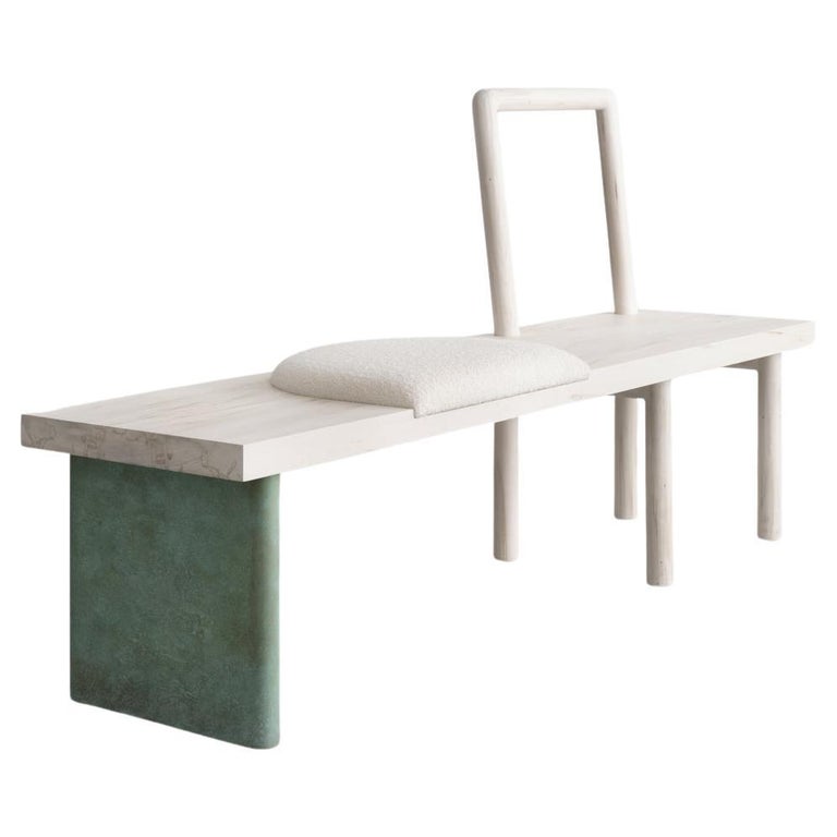 Bleached Maple Sculpted Bench Tiffany Green Patinated Bronze For Sale ...