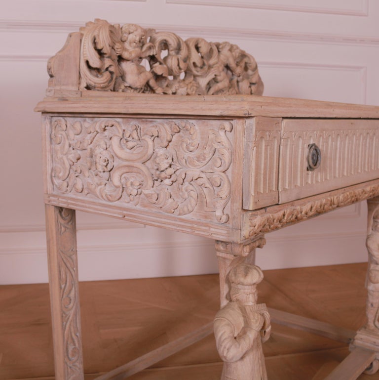 Bleached Oak Carved Side Table For Sale at 1stDibs