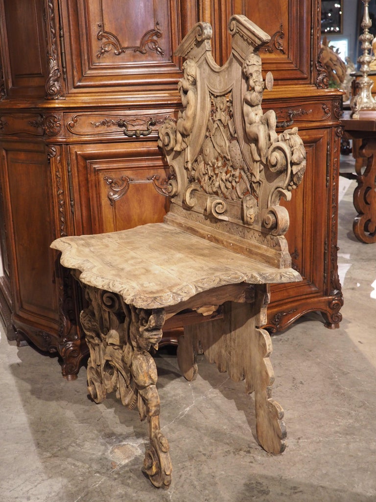 Bleached Renaissance Style Walnut Sgabello Chair from Italy, Circa 1870 ...