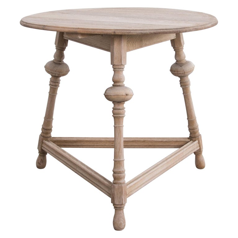 Bleached Three-Legged Round Oak Table at 1stDibs