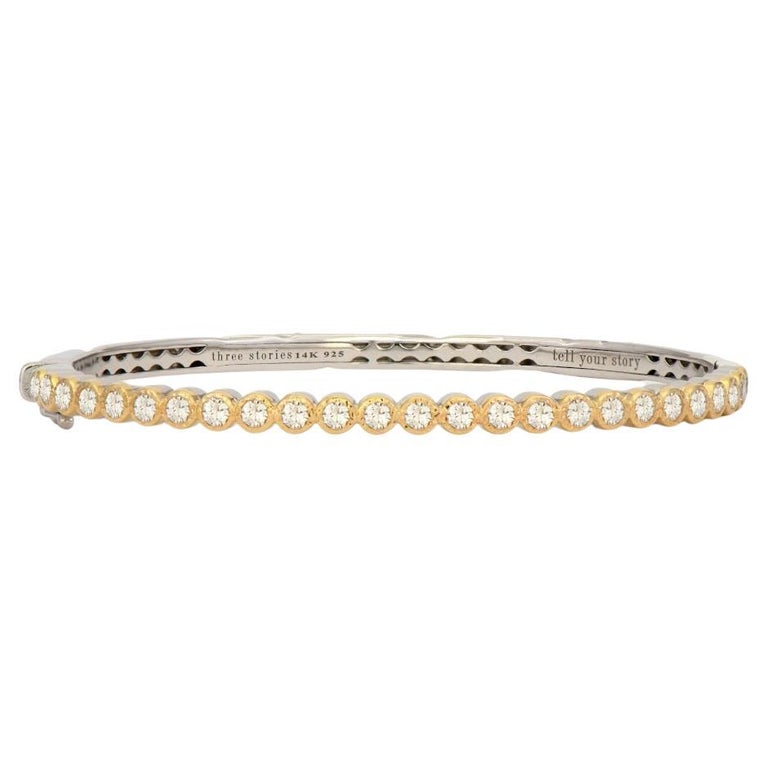 Blended Hammered Diamond Bezel Bangle For Sale at 1stDibs