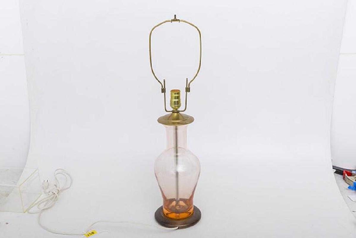 Blenko Art Glass Midcentury Blush Peach Walnut Table Lamp Scandinavian ...