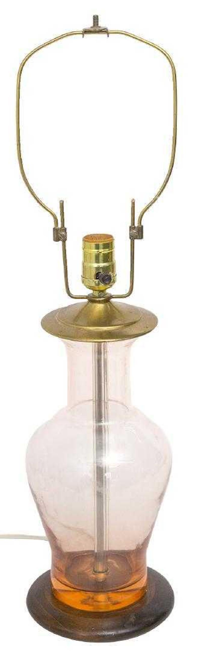 Blenko Art Glass Midcentury Blush Peach Walnut Table Lamp Scandinavian ...