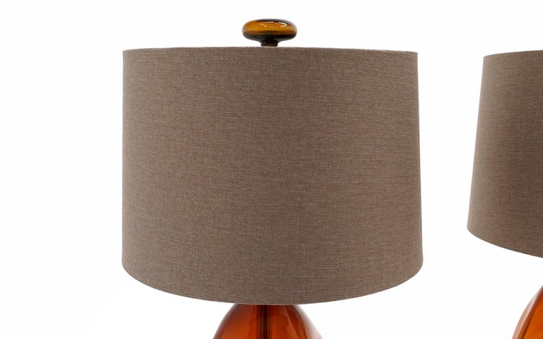 Blenko Art Glass Table Lamps with Original Glass Finials at 1stDibs