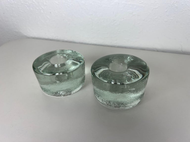 Blenko Clear Glass Candleholders, a Pair For Sale at 1stDibs