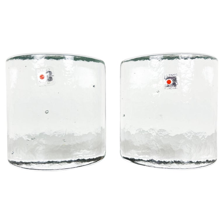 Blenko Clear Glass Half Circle Bookends, Pair For Sale at 1stDibs