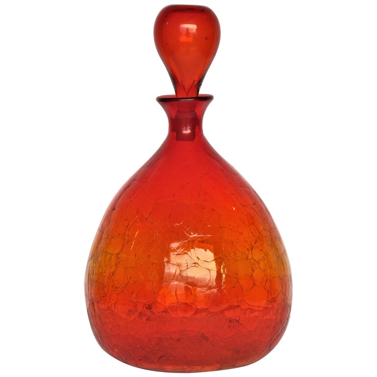 Blenko Crackle Glass Decanter Bottle by Wayne Husted at 1stDibs
