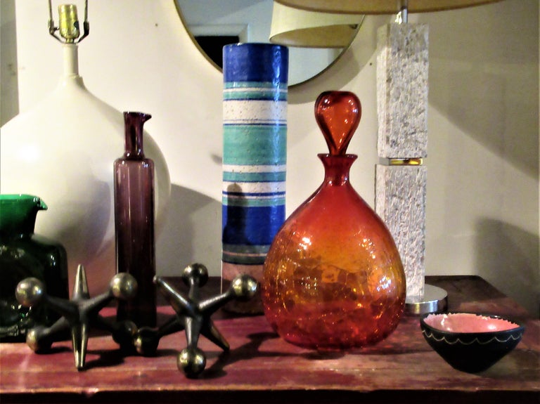 Blenko Crackle Glass Decanter Bottle by Wayne Husted at 1stDibs